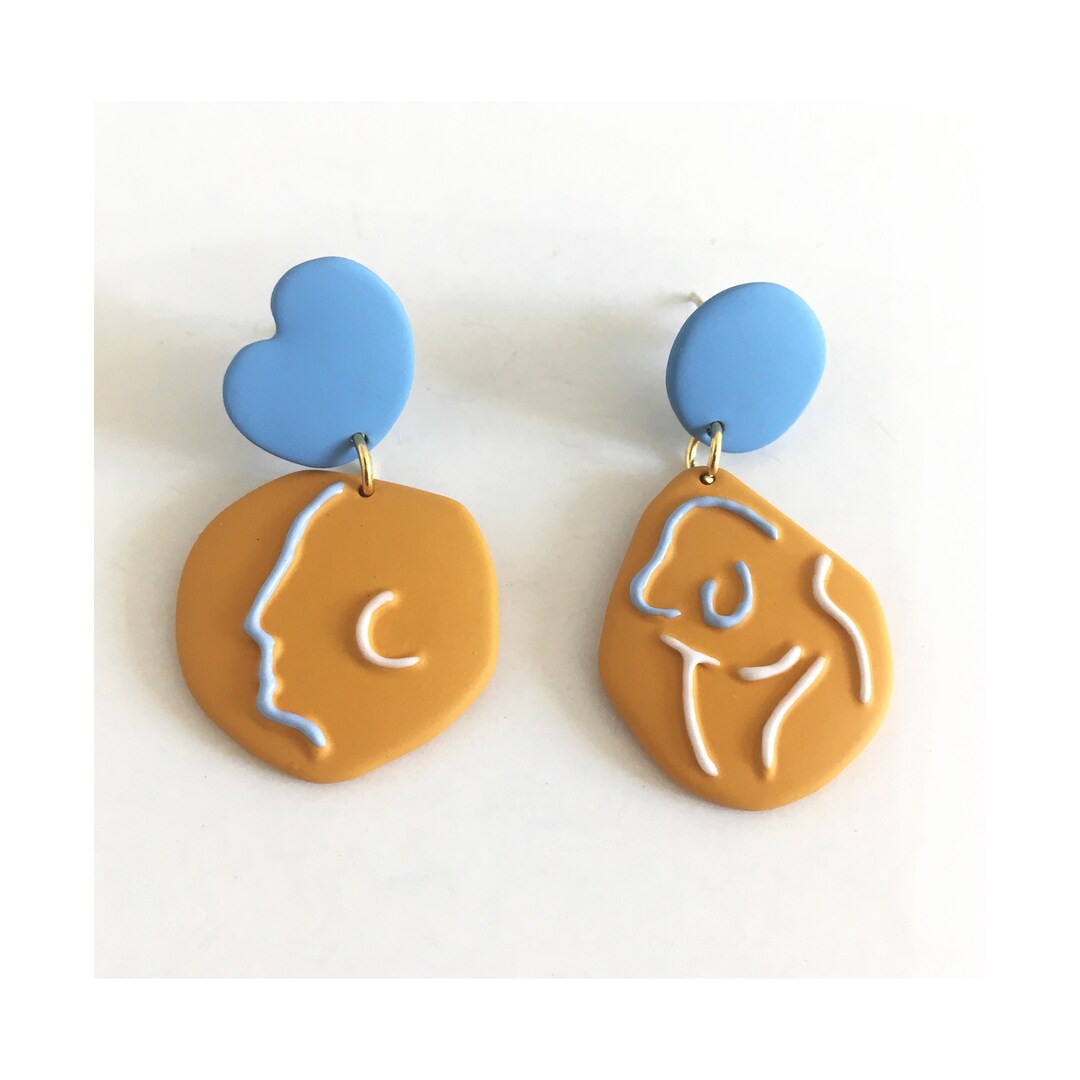 LITTLE SCENES Mismatched Polymer Drop Earrings | Hand-painted Abstract ...