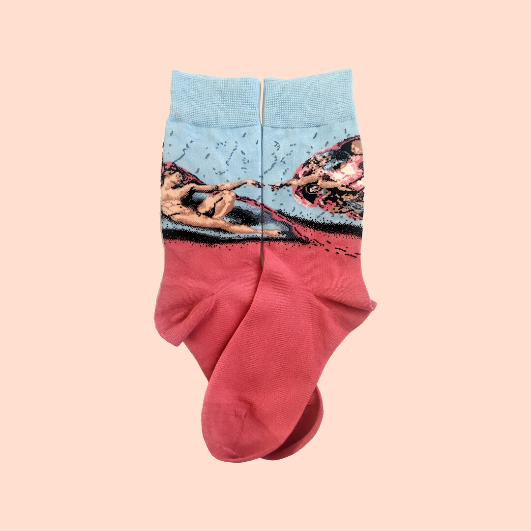 The CREATION OF ADAM Fun Crew Socks Art Patterned Socks Crazy Socks Unisex Funky Socks Women/men ...