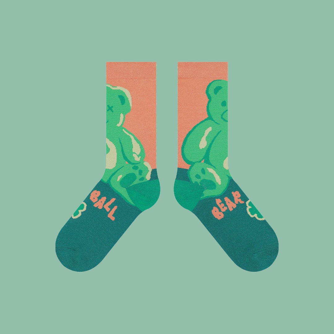 GUMMY BEAR Unisex Cotton Crew Socks | Colorful Bear Art Socks | Novelty ...
