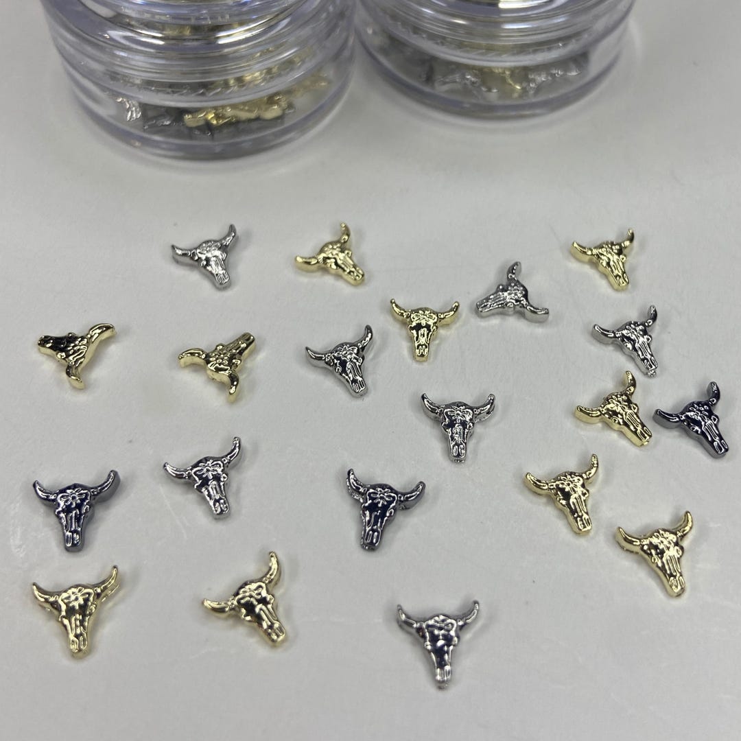 Gold & Silver Bull Head Nail Charm 5 and 10 PCS - 3D Western Nail ...