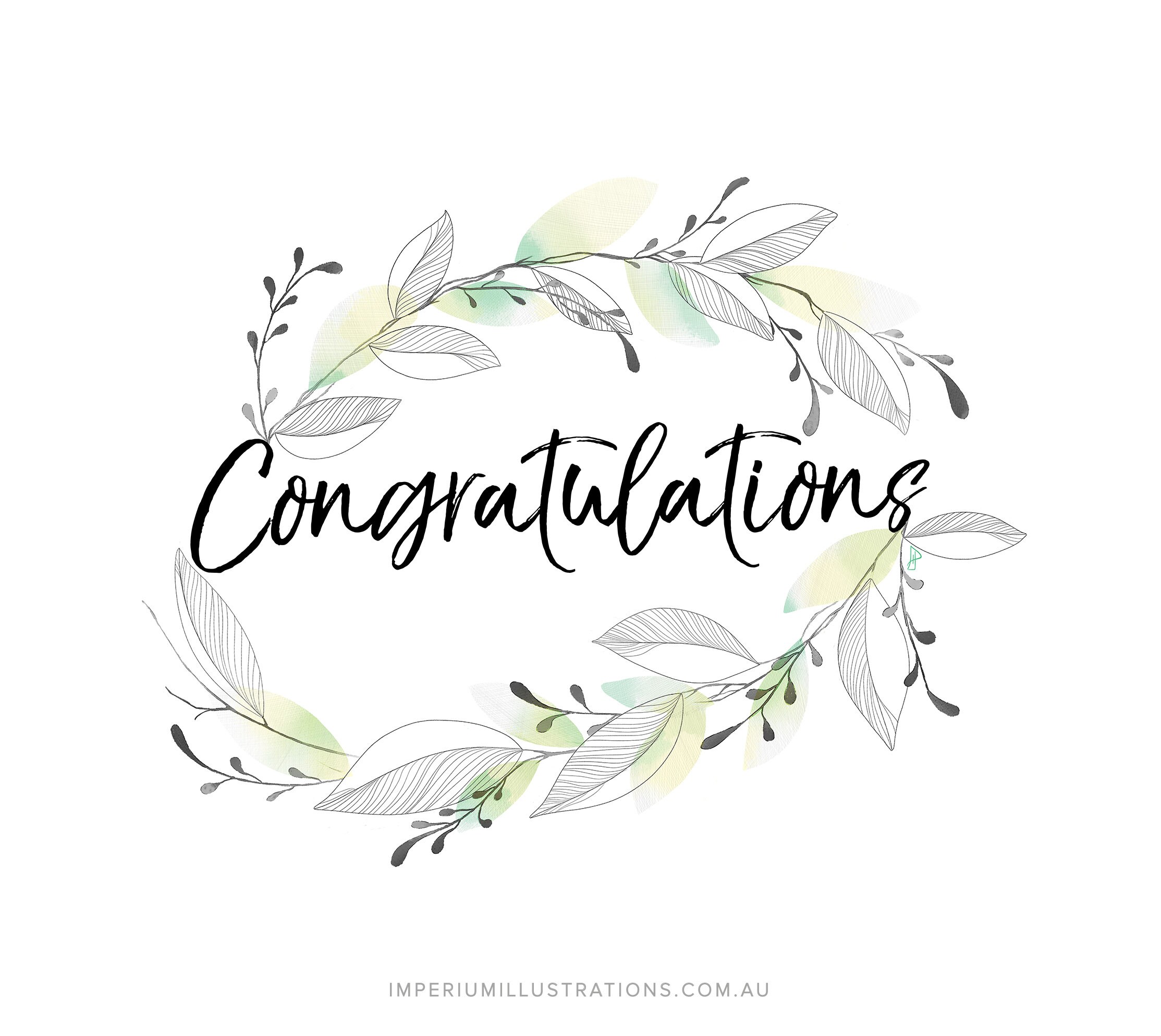 Congratulations Greetings Card Botanical Wreath Watercolour | Etsy