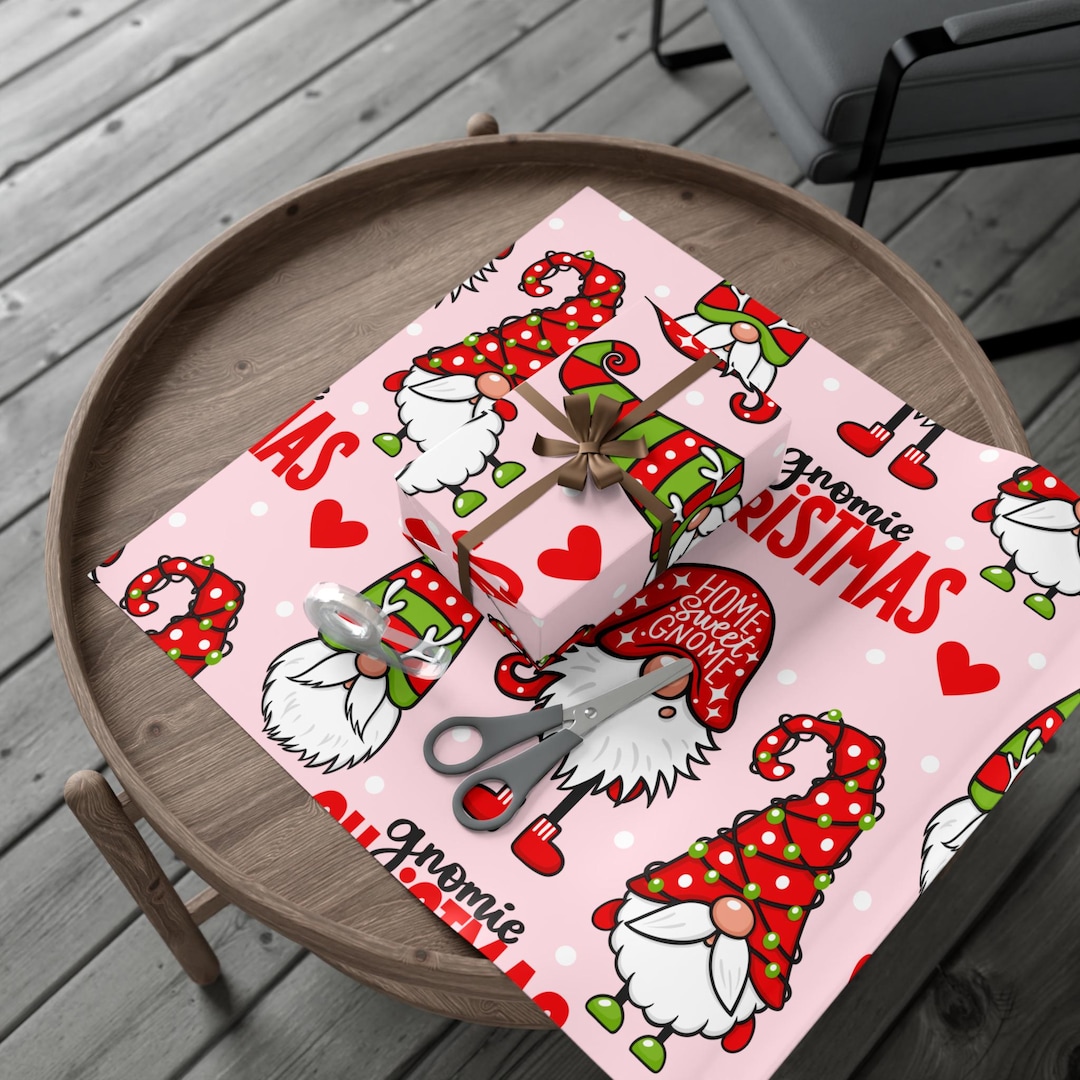 Christmas Gnome Gift Wrap Papers, Festive Holiday Wrapping Paper Roll ...