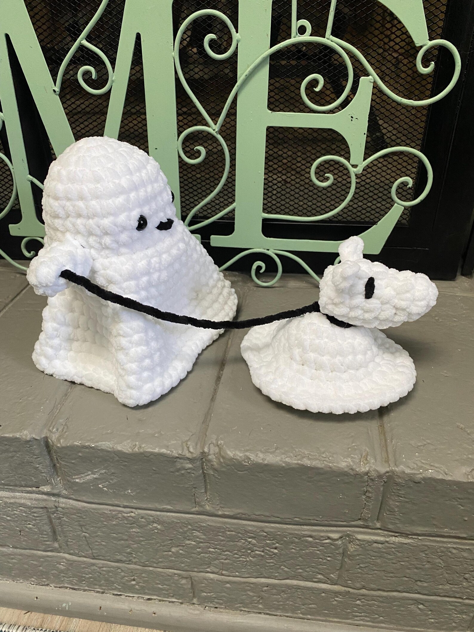 Crochet Amigurumi Ghost Walking a Ghost Dog Plushie - Handmade ...