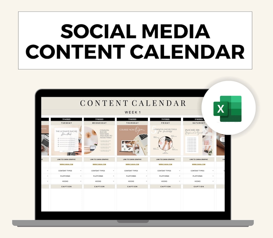 Customizable Social Media Content Calendar + 30 Canva Post Templates ...