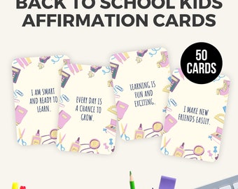 Kids Back to School Affirmation Cards, Set of 50 Printable Cards ...