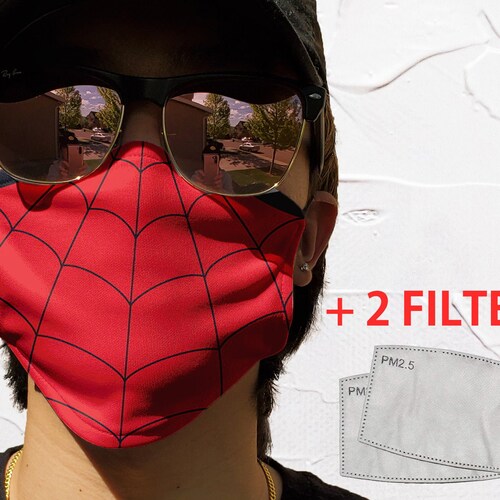 Spider Web Face Mask With TWO Filters and Pocket Super Hero | Etsy