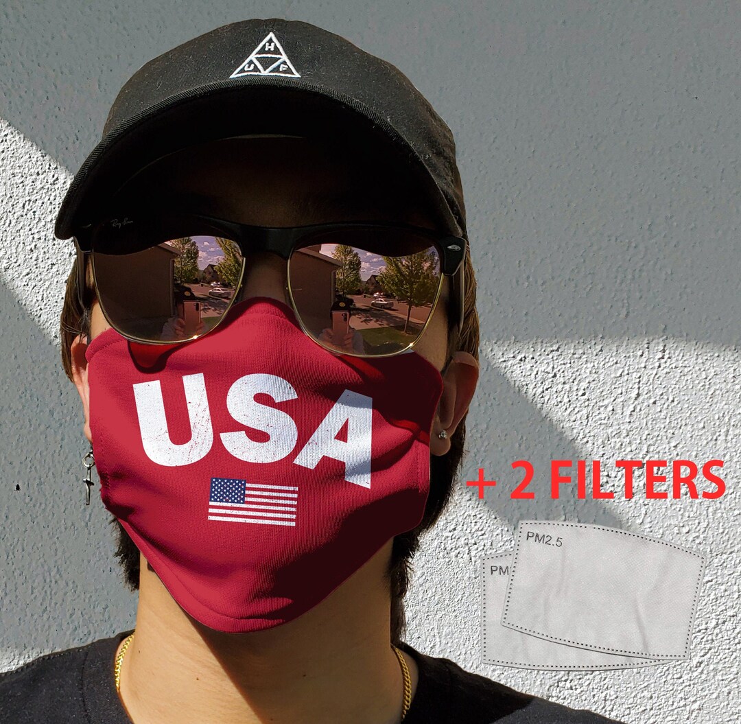 USA Flag Face Mask With 2 Filters and Pocket Washable Reusable ...