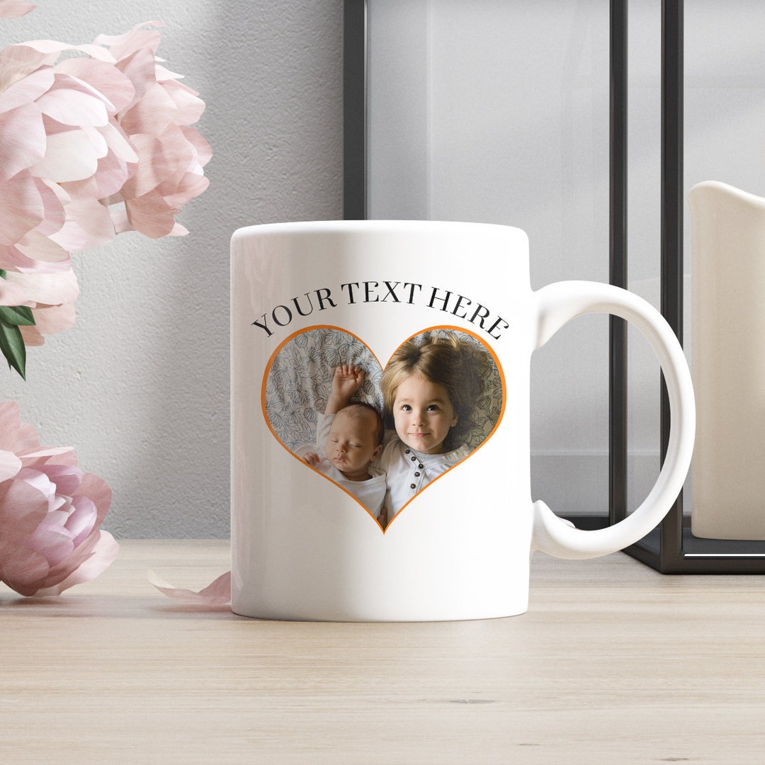 Personalized Mug, Custom Text and Photo Heart Mug, Make Your Own Mug ...