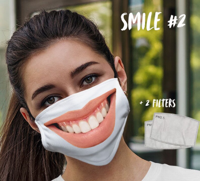 Funny Smile Face Mask With 2 Filters and Pocket Big Lips | Etsy