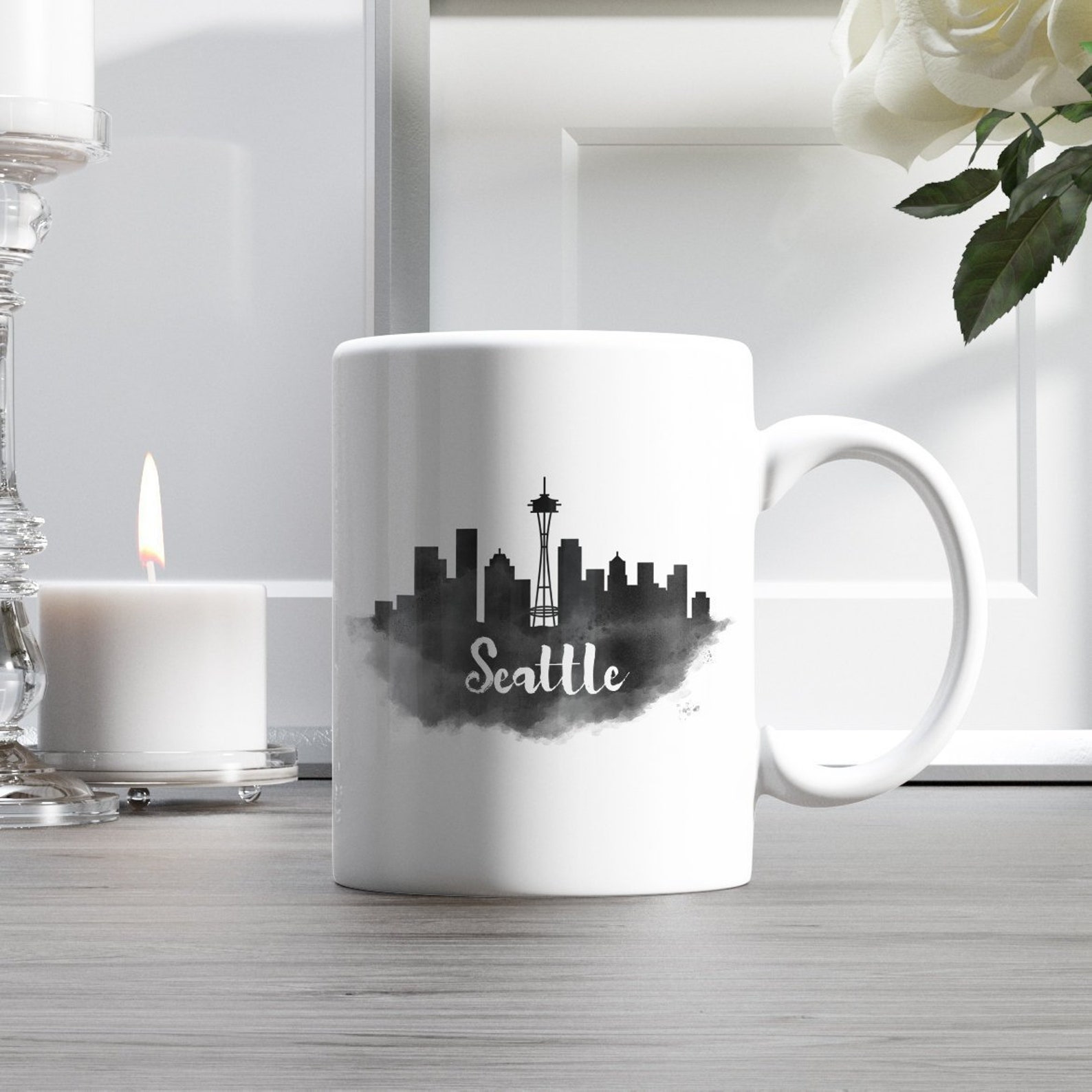 Seattle City Skyline Coffee Mug Black Watercolor Washington - Etsy