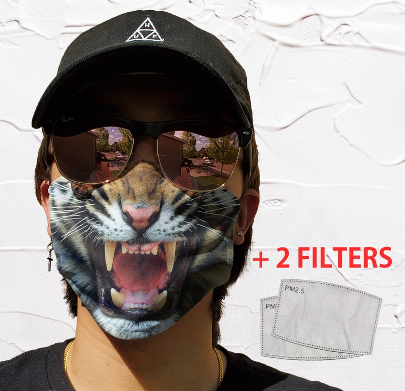 Tiger Face Mask With TWO Filters and Pocket Washable - Etsy