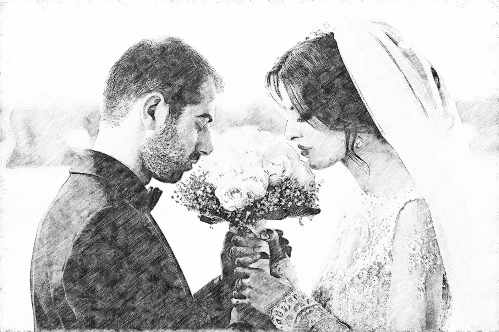 Custom Portrait Pencil Sketch, Wedding Portrait Digital Drawing ...