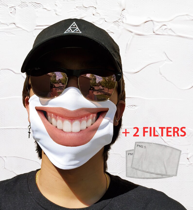 Funny Smile Face Mask With 2 Filters and Pocket Big Lips - Etsy