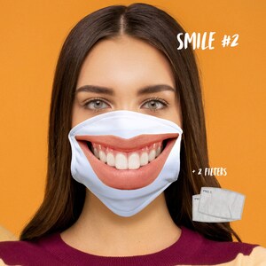 Funny Smile Face Mask With 2 Filters and Pocket Big Lips Mask Washable ...