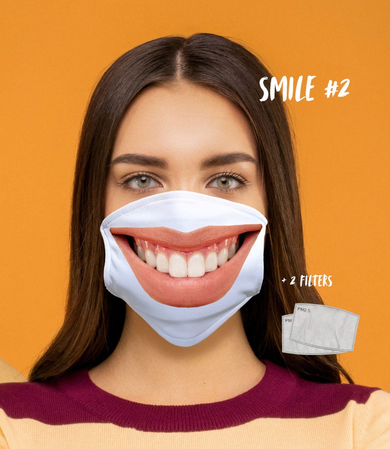 Funny Smile Face Mask With 2 Filters and Pocket Big Lips - Etsy