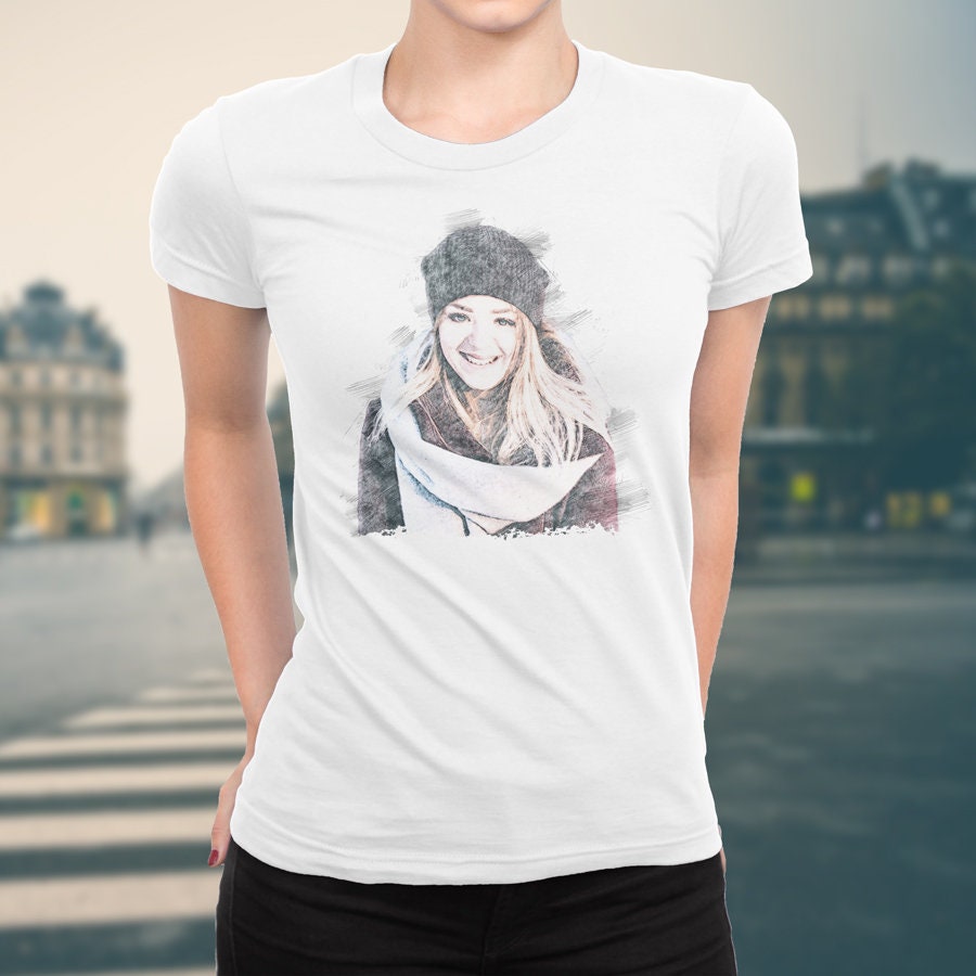 Make Your Photo to the Digital Artwork T-shirt. Custom Text | Etsy