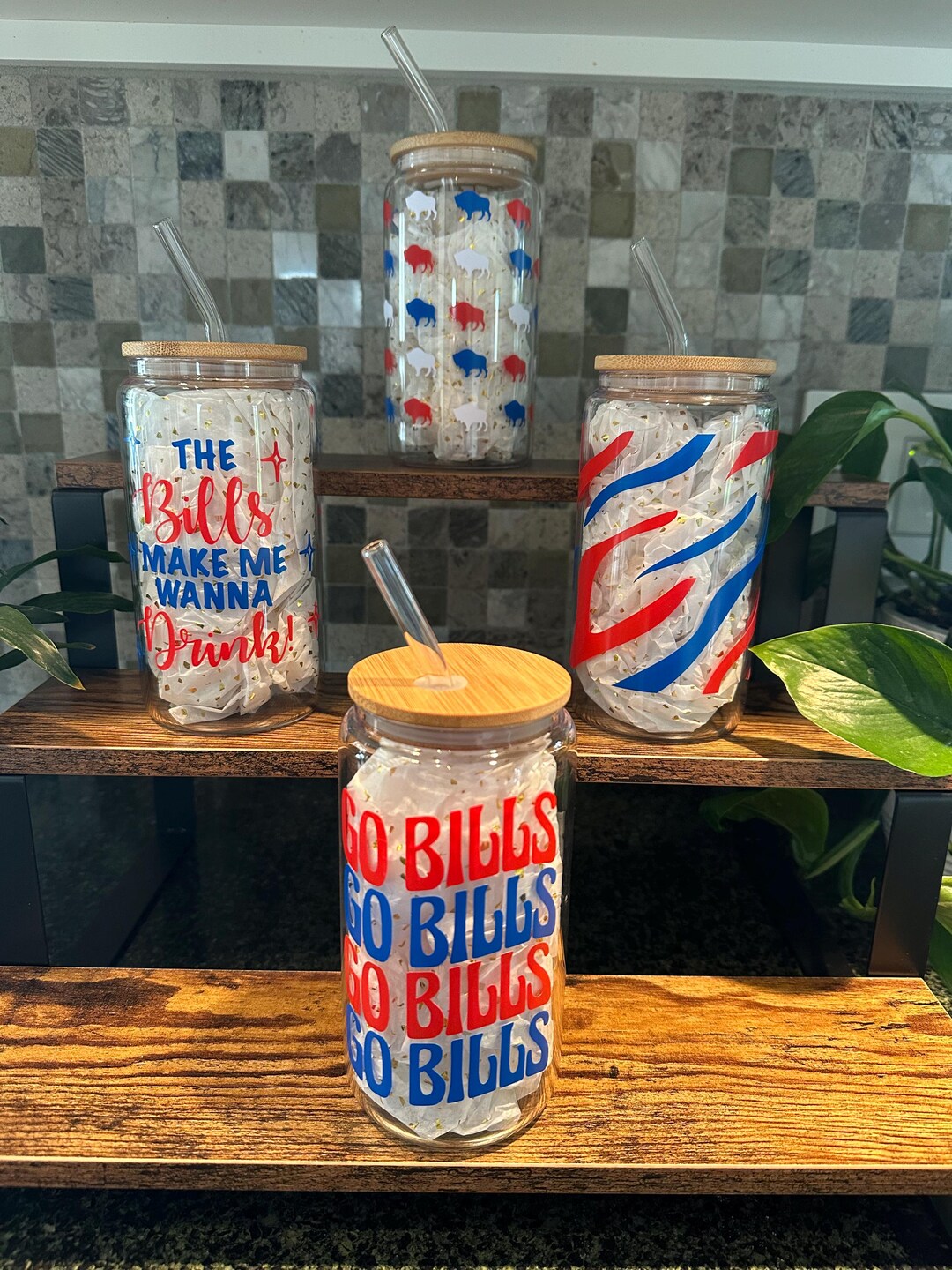 Buffalo Bills Glass Cup, Glass Bills Cup Lid and Straw, Go Bills Zubaz ...