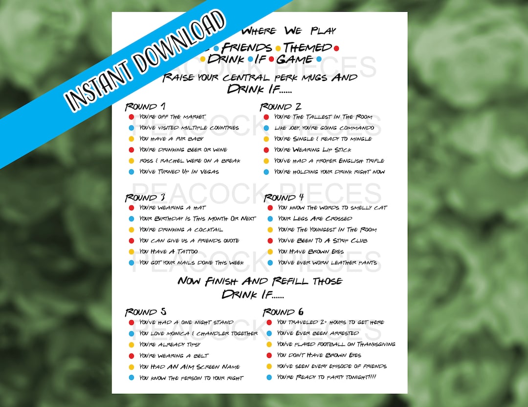 Instant Download Friends Themed Party Drink If Game, Printable Friends ...