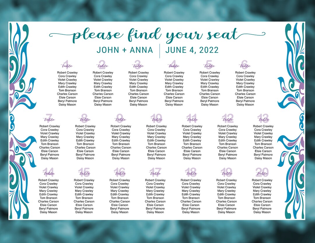Paisley Peacock Wedding Seating Chart Customized Printable - Etsy