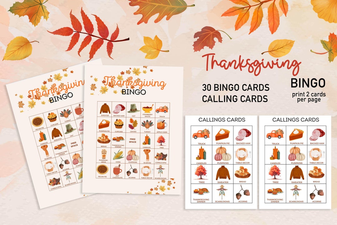 Thanksgiving Bingo 30 Cards Printable PDF - Etsy