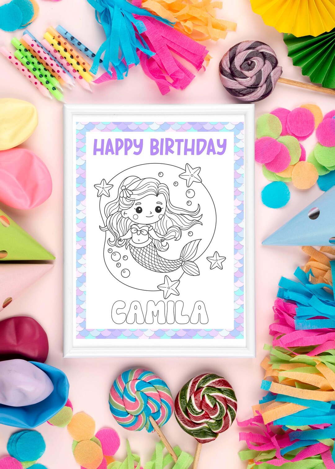 Mermaid Under the Sea Party Games Coloring Printable PDF-JPG-PNG ...