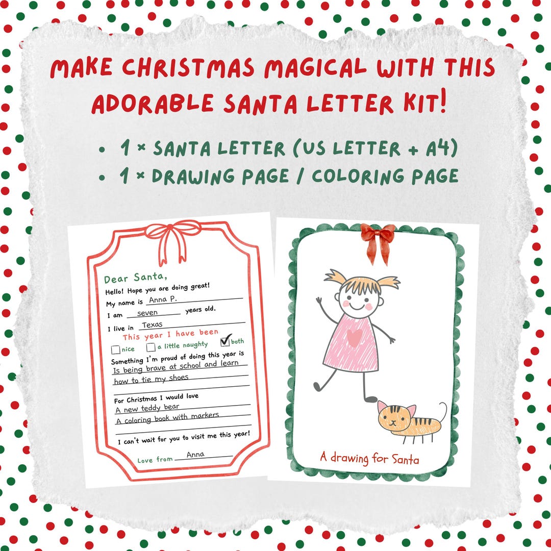 Printable Santa Letter & Drawing Page | Christmas Activity | Instant ...