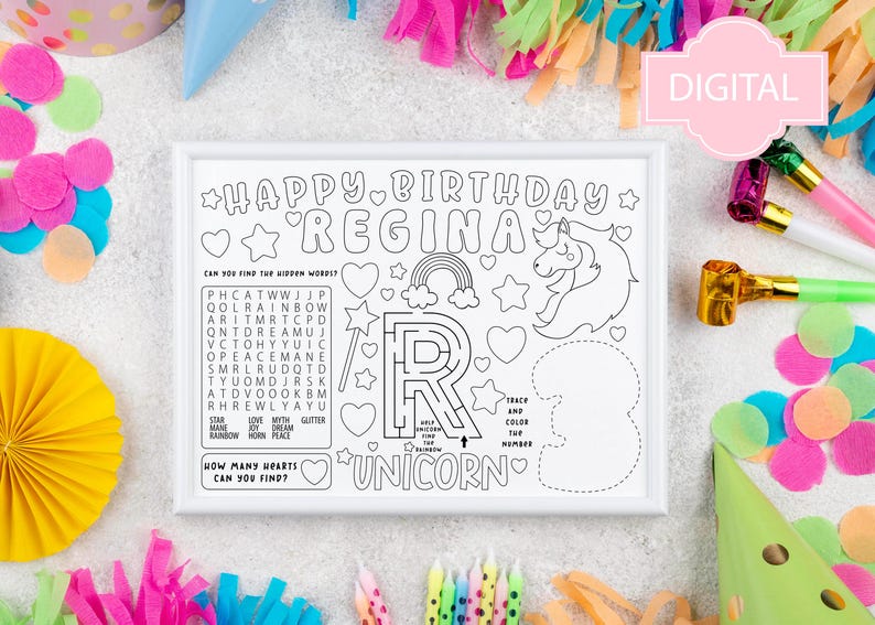 Unicorn Rainbow Party Games Coloring Printable PDF-JPG-PNG - Etsy