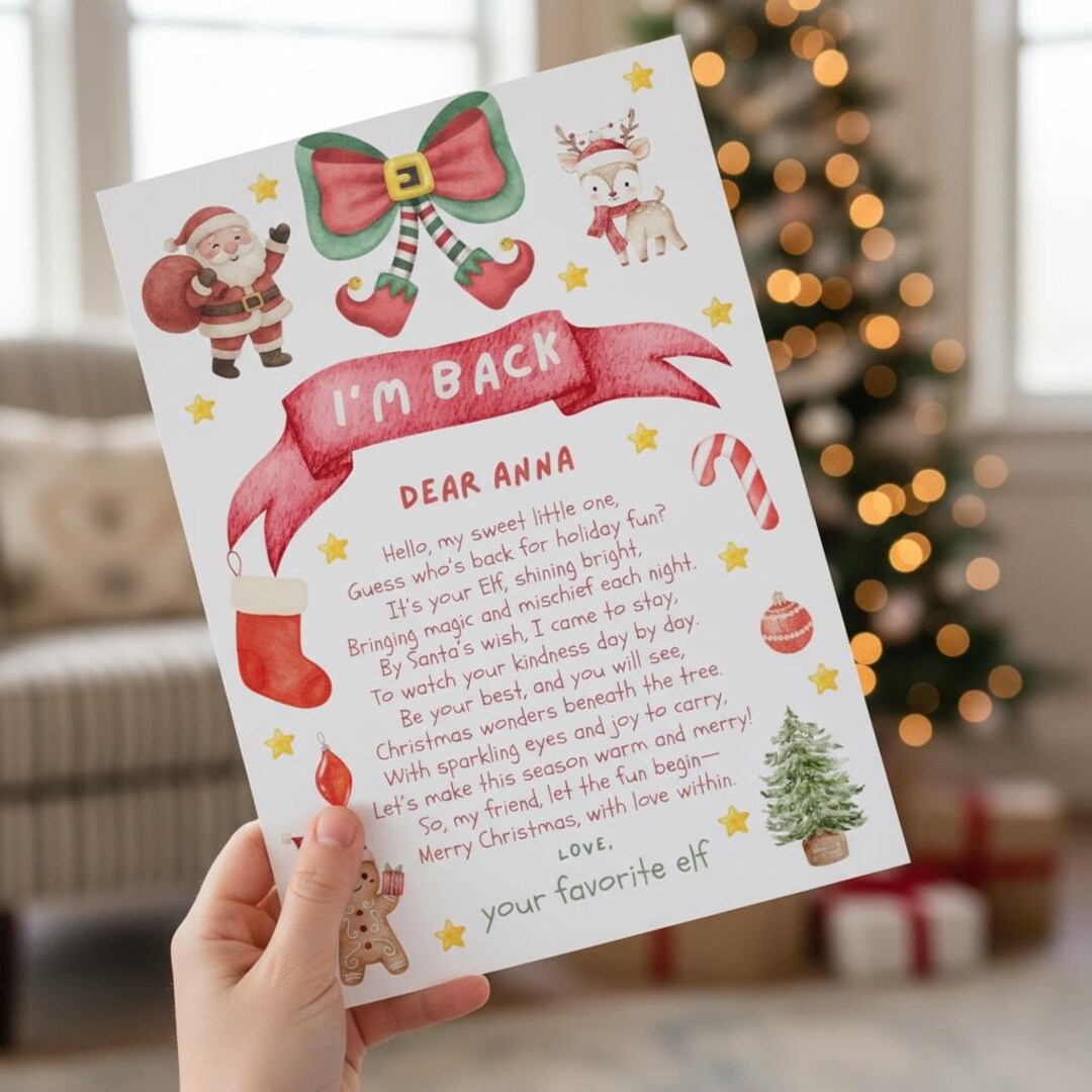 Elf “i’m Back!” Watercolor Letter – Canva Template | Editable ...