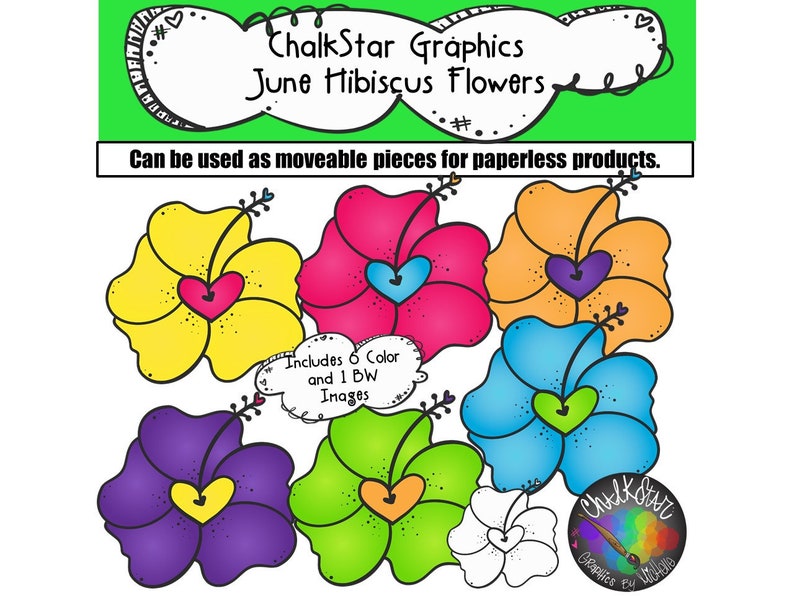 Hibiscus Hawaiian Flowers Clip Art chalkstar Graphics | Etsy