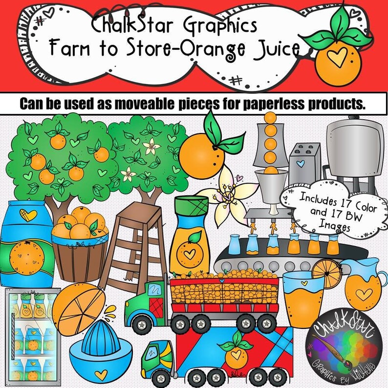 Farm to Table-orange Juice Production Clip Art- Chalkstar Graphics - Etsy