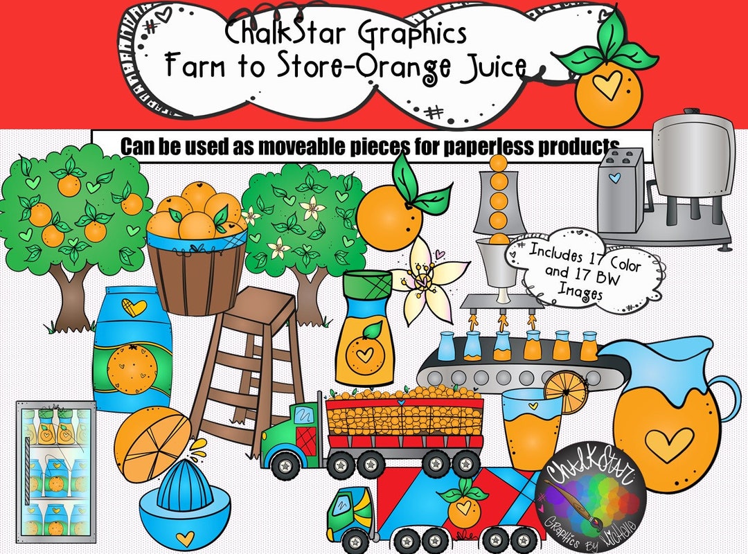 Farm to Table-orange Juice Production Clip Art- Chalkstar Graphics - Etsy