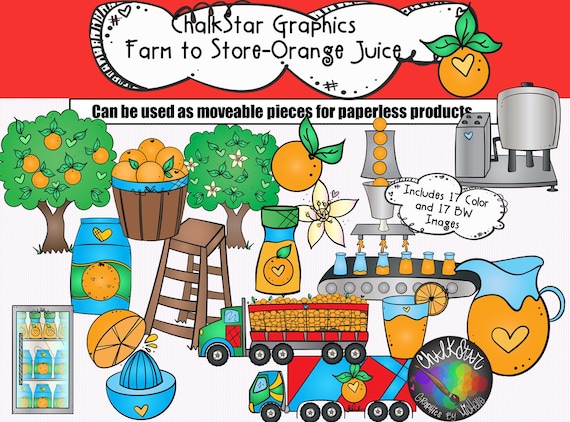 Farm to Table-orange Juice Production Clip Art Chalkstar | Etsy
