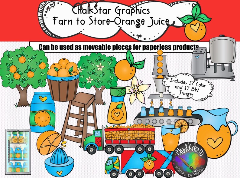 Farm to Table-orange Juice Production Clip Art- Chalkstar Graphics - Etsy