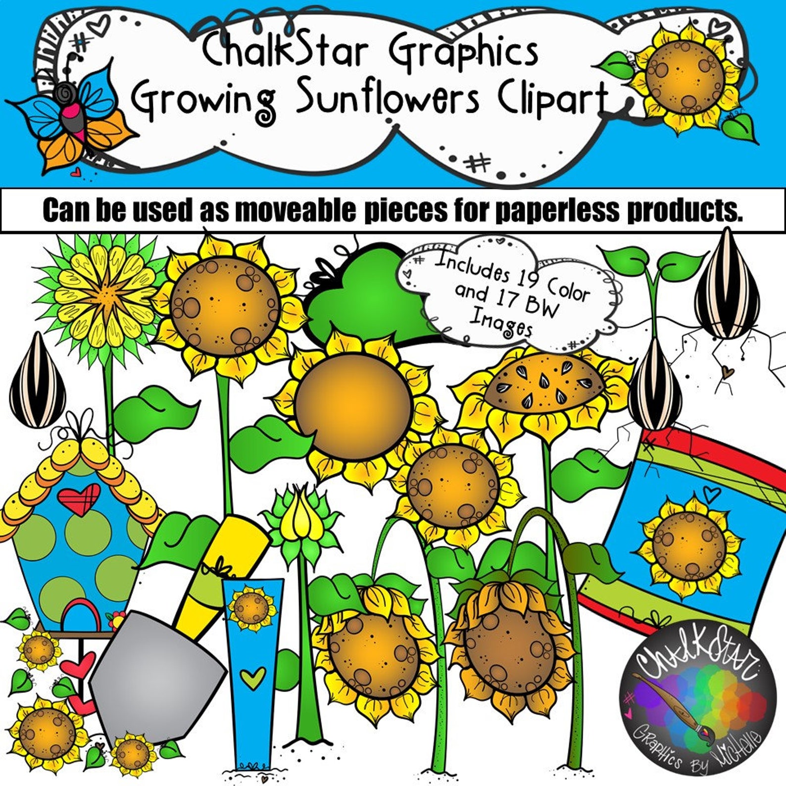 Garden Clip Art- How to Grow Sunflowers by Chalkstar Graphics - Etsy