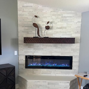 Walnut Fireplace Mantel & Floating Shelf, Solid Walnut Herringbone ...