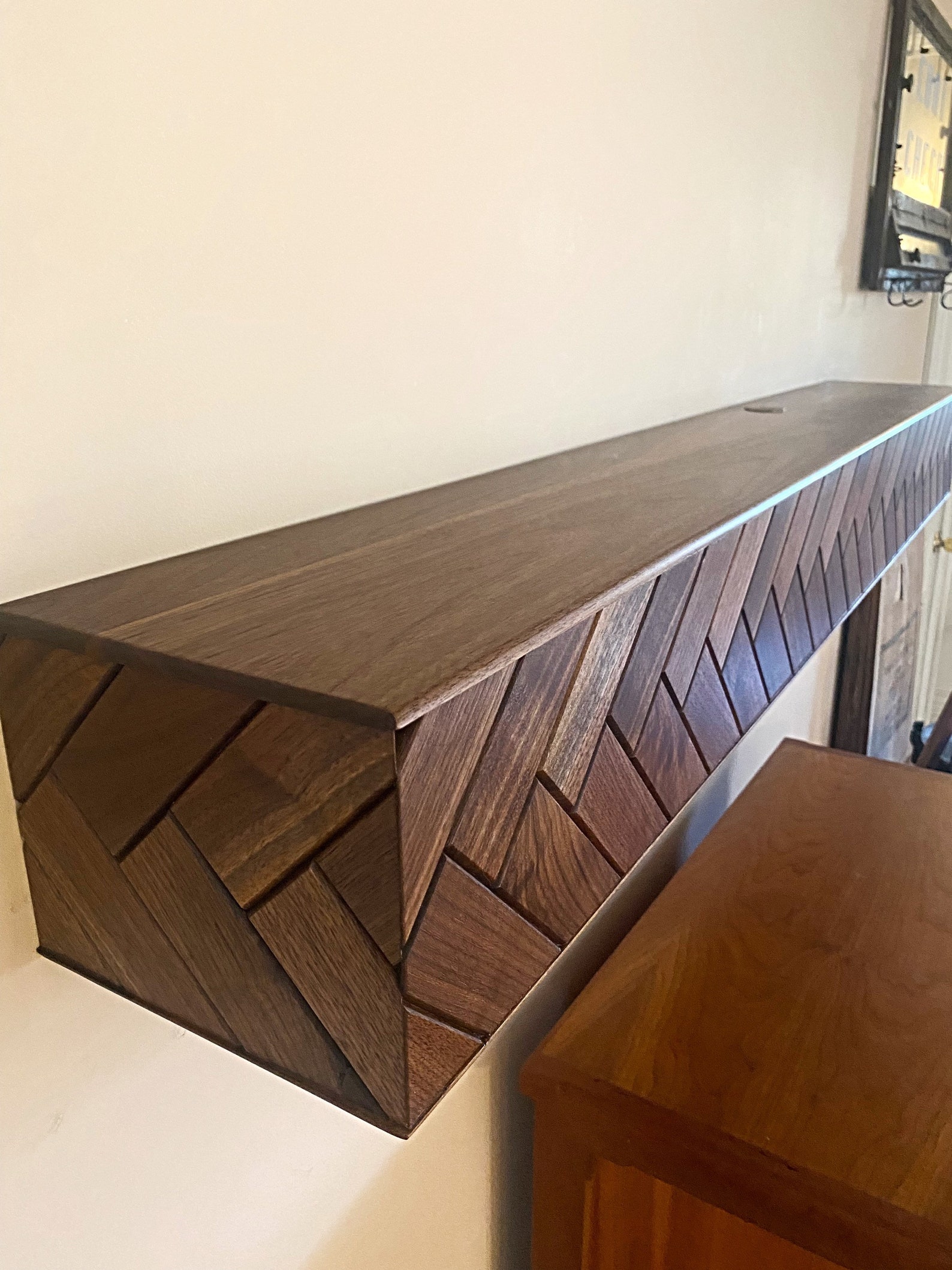Walnut Fireplace Mantel & Floating Shelf, Solid Walnut Herringbone ...