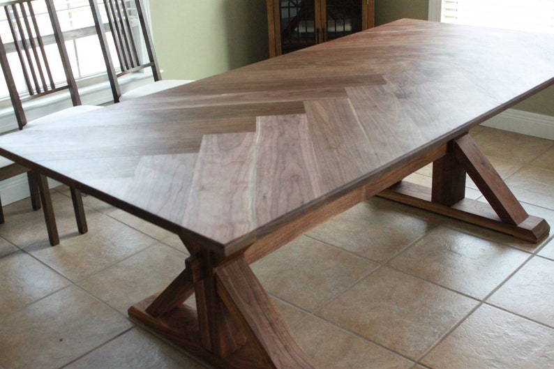 Walnut Herringbone Dining Table Trestle Dining Table - Etsy