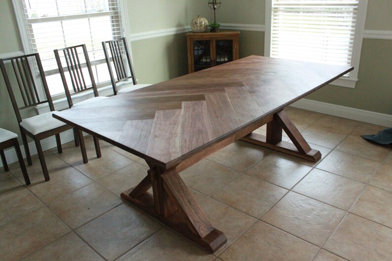Walnut Herringbone Dining Table Trestle Dining Table - Etsy
