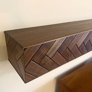 Walnut Fireplace Mantel & Floating Shelf, Solid Walnut Herringbone ...
