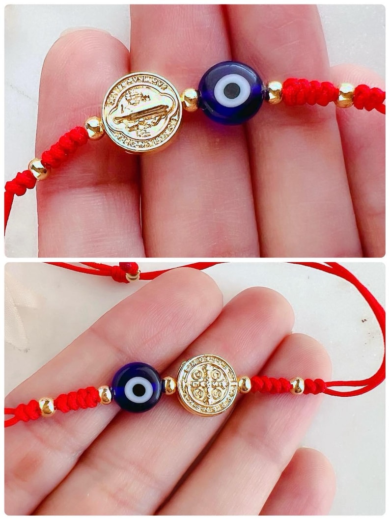 Saint Benedict Bracelet: Red String, Evil Eye, 18k Gold Plated Amulet ...