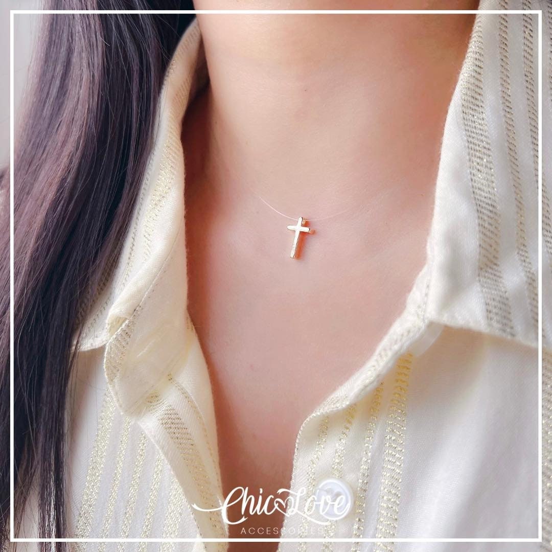 Floating Cross Necklace, Tiny Golden Cross Necklace, Necklaces for ...