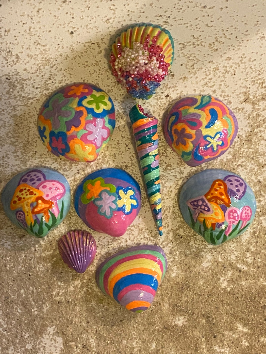 Hand Painted Seashells Set of 9 - Etsy