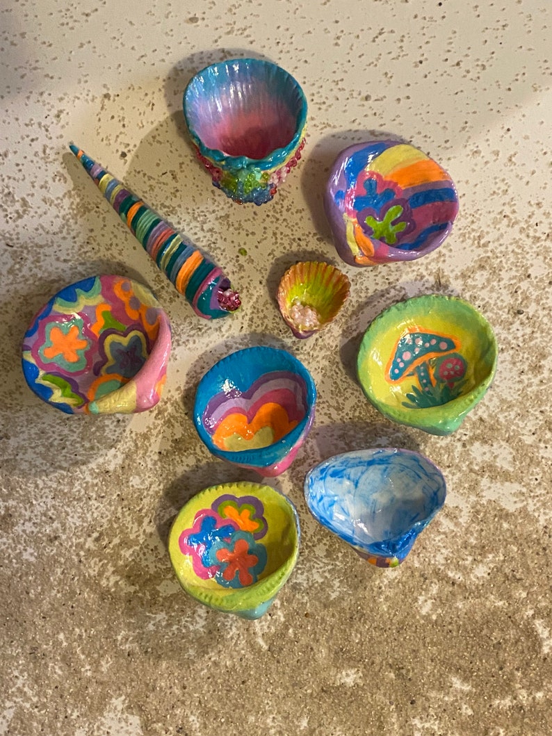 Hand Painted Seashells Set of 9 - Etsy