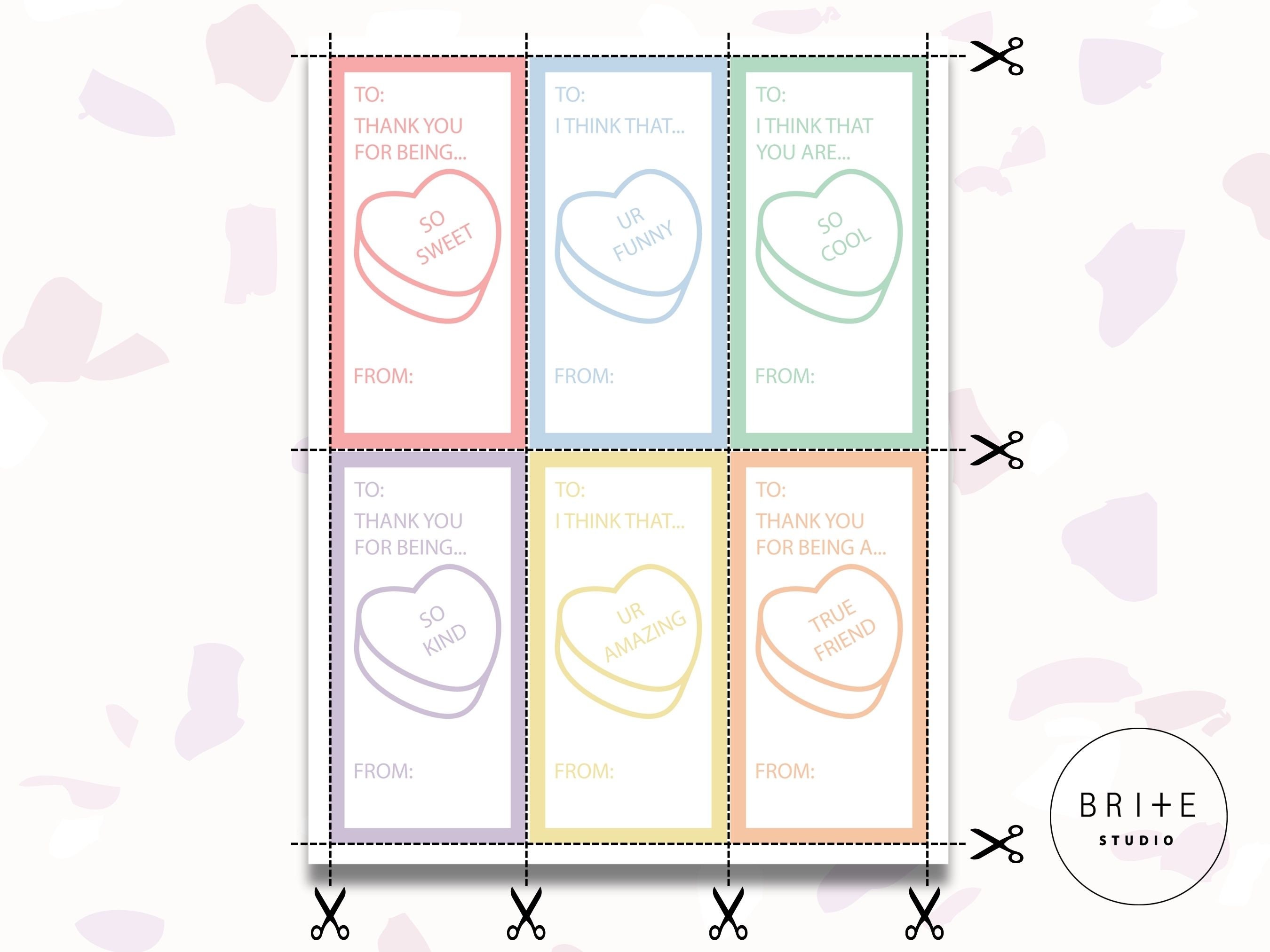 Printable Valentine Cards for Kids, Candy Hearts Valentine Tag for ...