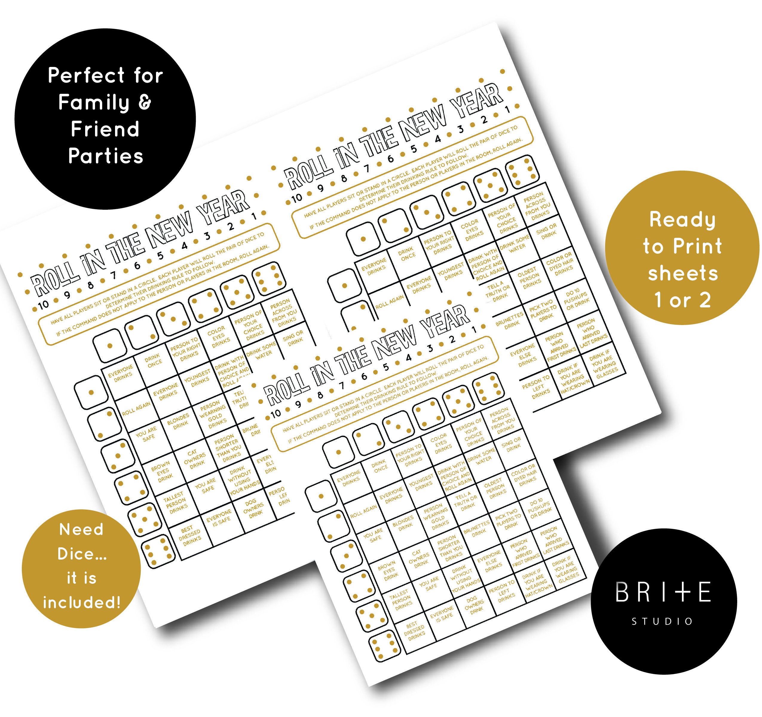 New Year Dice Game Printable Game for Group Party Game Instant Digital ...