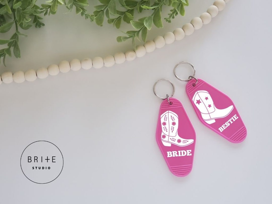 Western Style Cowgirl Boot Keychain - Personalized Bachelorette Party ...