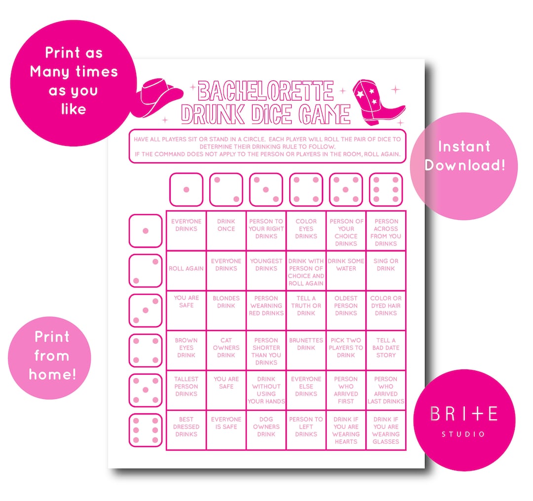 Cowgirl Bachelorette Dice Game, Drinking Game for Hen Party, Ladies ...