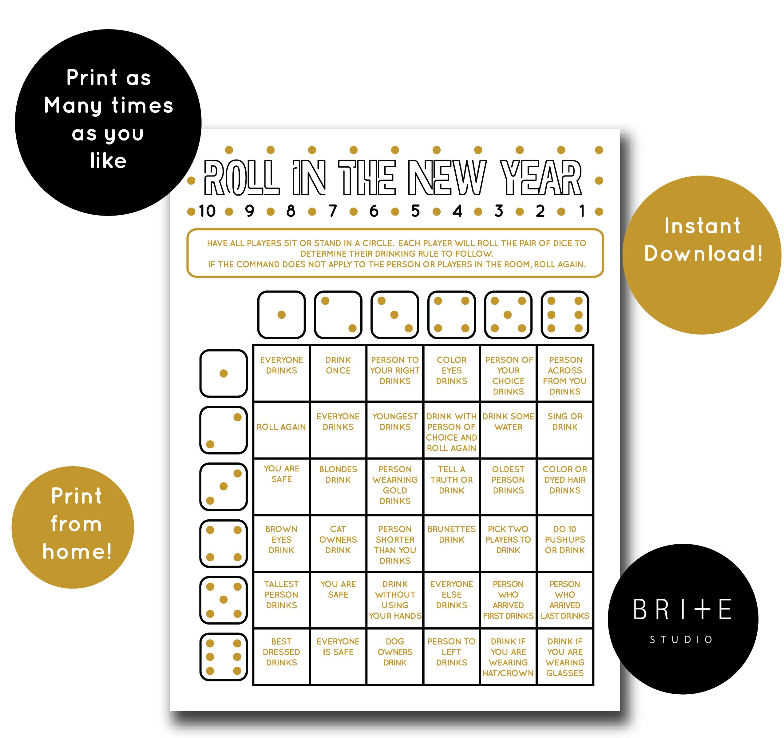 New Year Dice Game Printable Game for Group Party Game Instant Digital ...