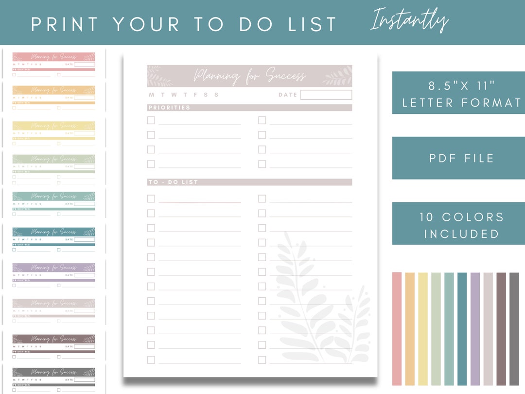 Printable to Do List Daily, Weekly To-do Pdf Planner Checklist US ...