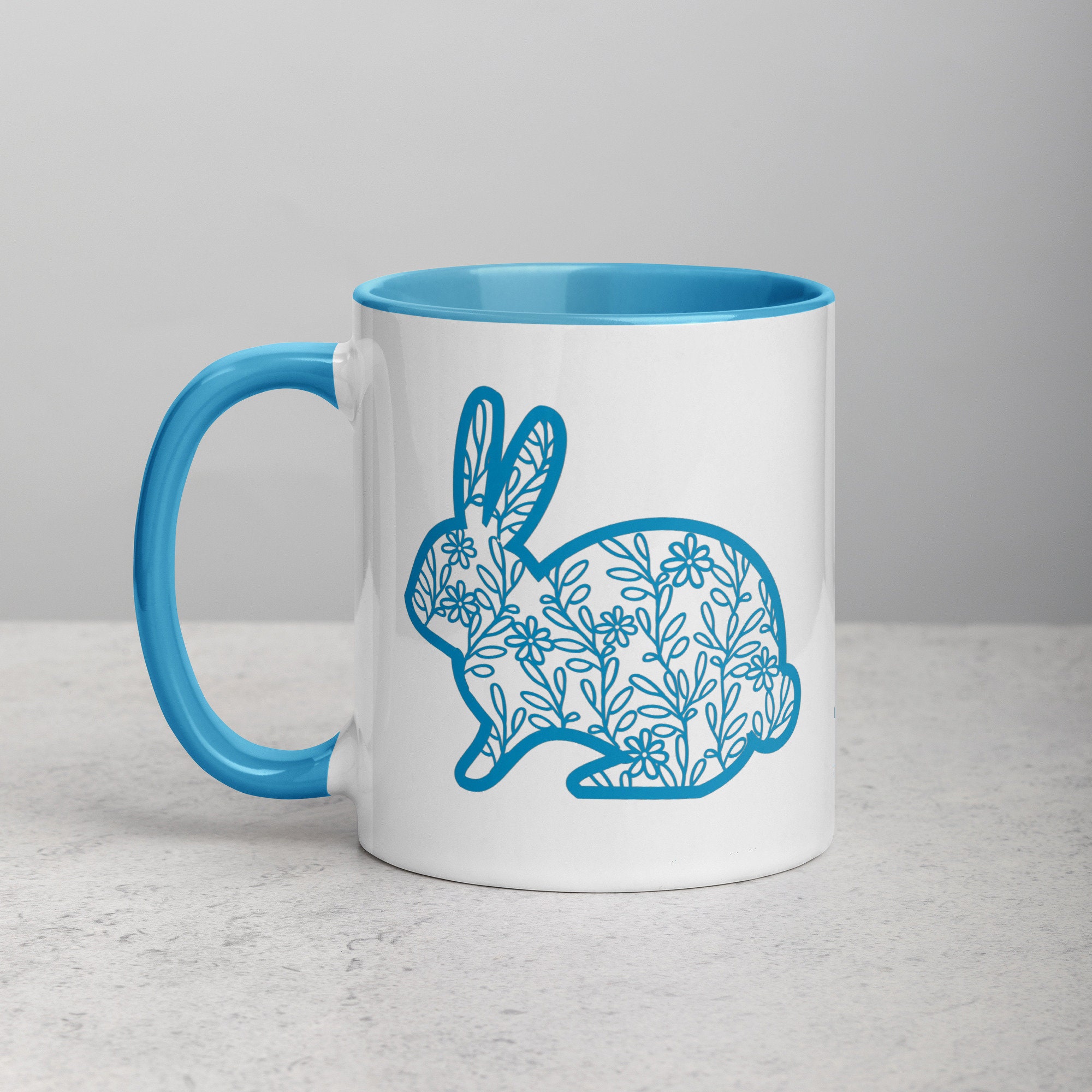 Cute Floral Bunny Coffee Mug Spring Floral Kitchen Decor, Cute Rabbit ...